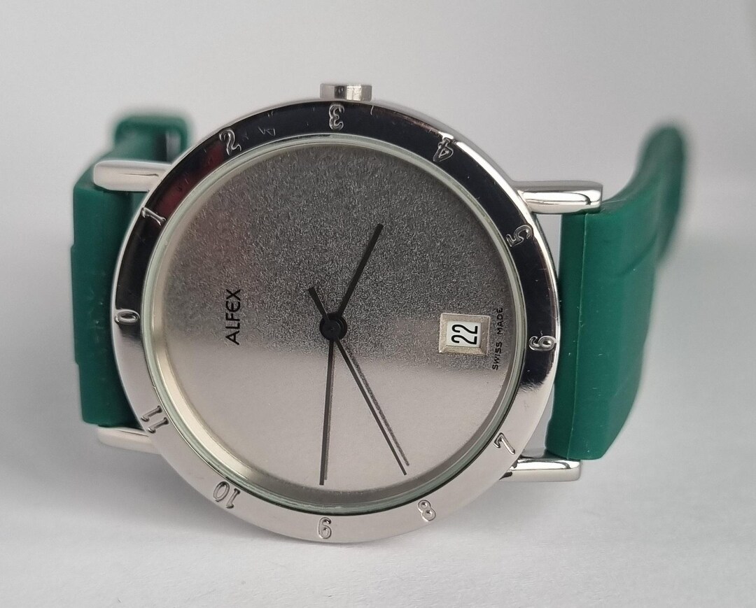 Vintage 1990 Swiss ALFEX Design Kato Silver Dial Men's Quartz Watch W Day - Etsy