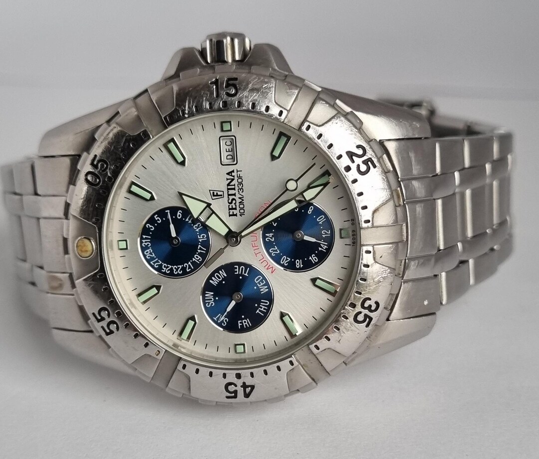Vintage Spanish FESTINA 16059 Multi Function Silver Dial Men's Quartz ...