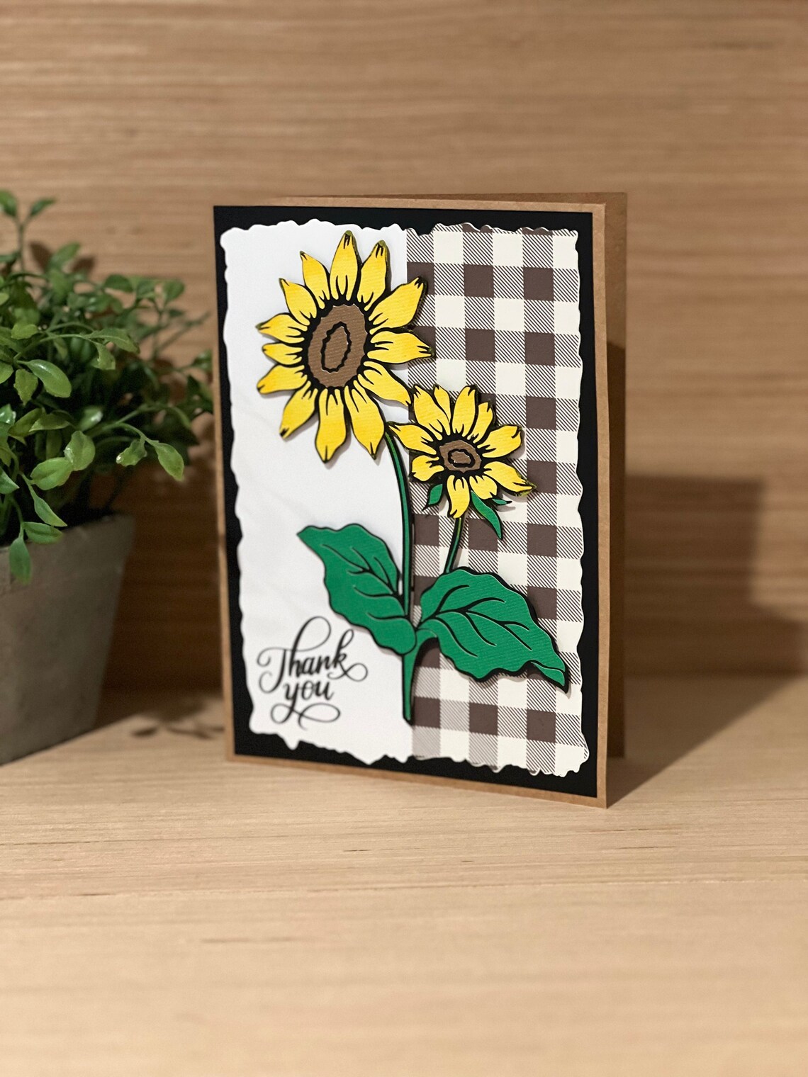 Thank You Sunflower Card Handmade Sunflower Card Thank You Card Gingham ...