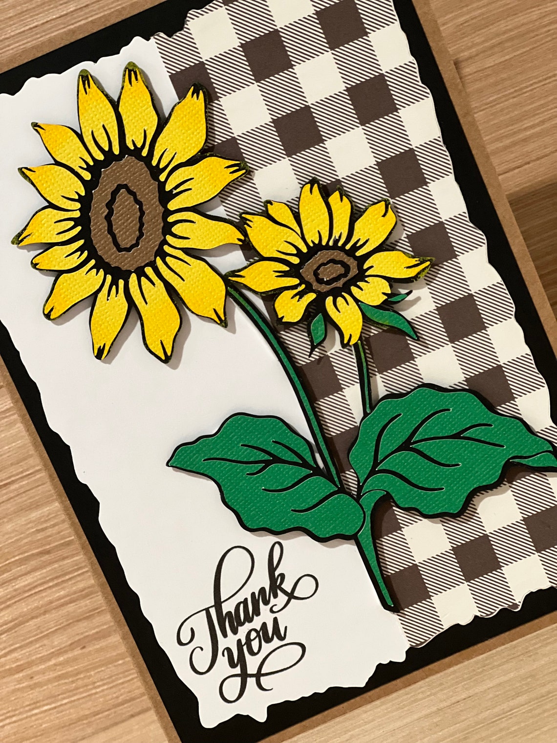 Thank You Sunflower Card Handmade Sunflower Card Thank You Card Gingham ...
