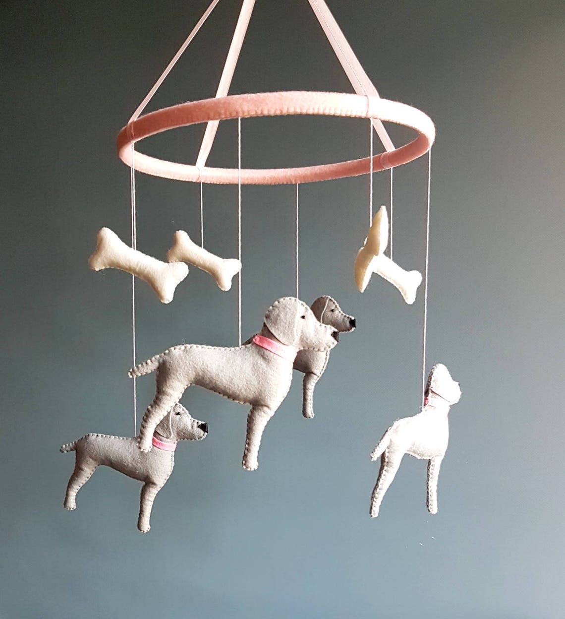 Dog Baby Crib Mobile Pink Grey Girl Crib Nursery Mobile Felt | Etsy