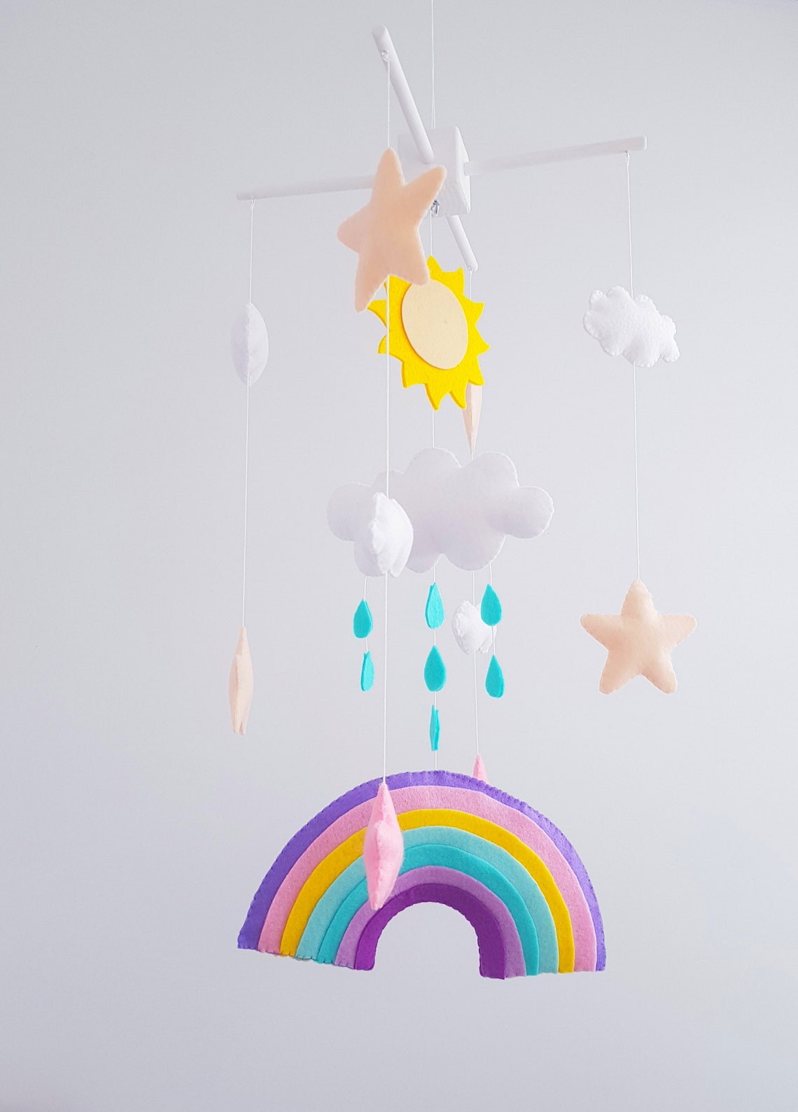 Rainbow Nursery Mobile Crib Baby Sun Clouds - Etsy