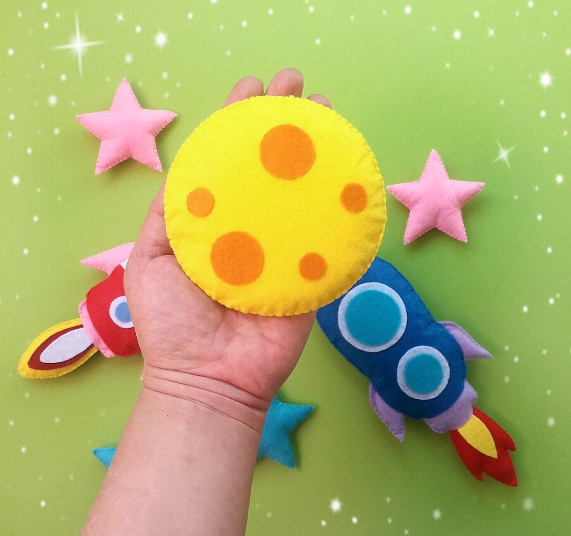 Space Felt Toys Rockets Stars and Moon Galaxy Ornaments - Etsy