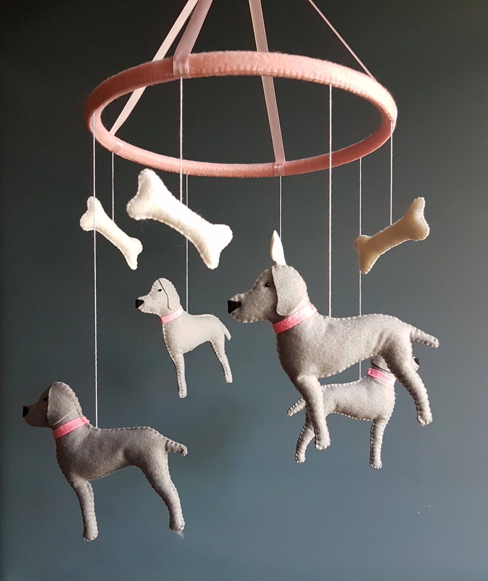 Dog Baby Crib Mobile Pink Grey Girl Crib Nursery Mobile Felt | Etsy