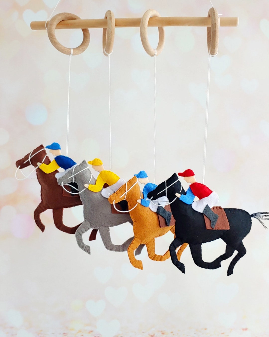 Horse and Rider Wooden Baby Gym Toy Baby Shower Gift Nursery Decor Felt ...