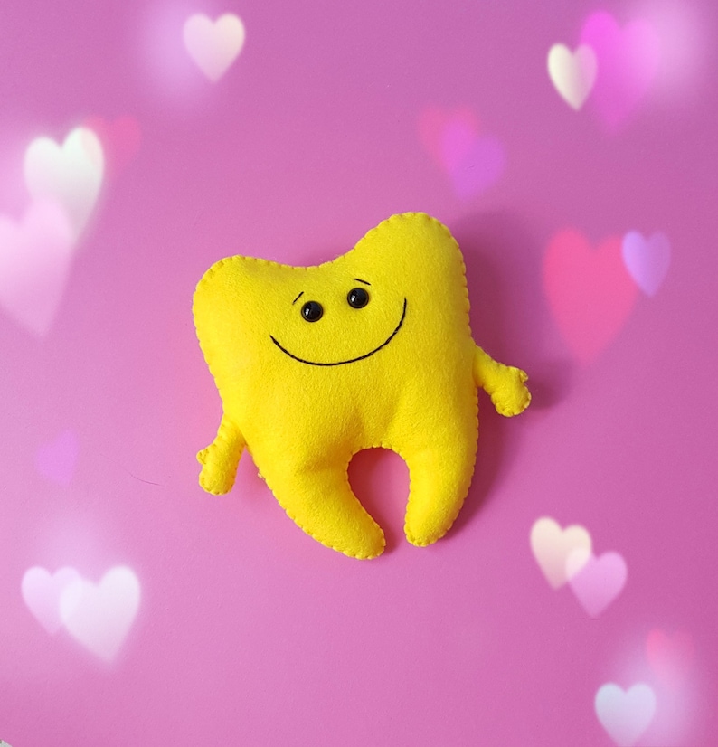 Cute Tooth Fairy Pillow Felt Yellow Tooth Soft Toy Tooth Loose Tooth ...