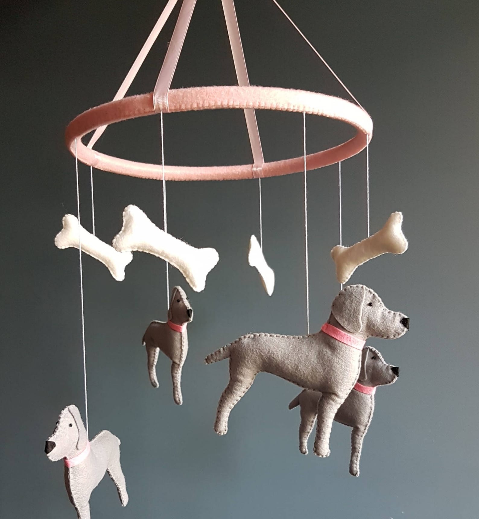 Dog Baby Crib Mobile Pink Grey Girl Crib Nursery Mobile Felt | Etsy