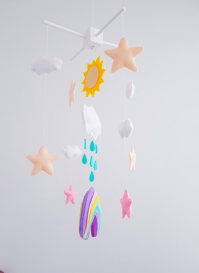 Rainbow Nursery Mobile Crib Baby Sun Clouds - Etsy