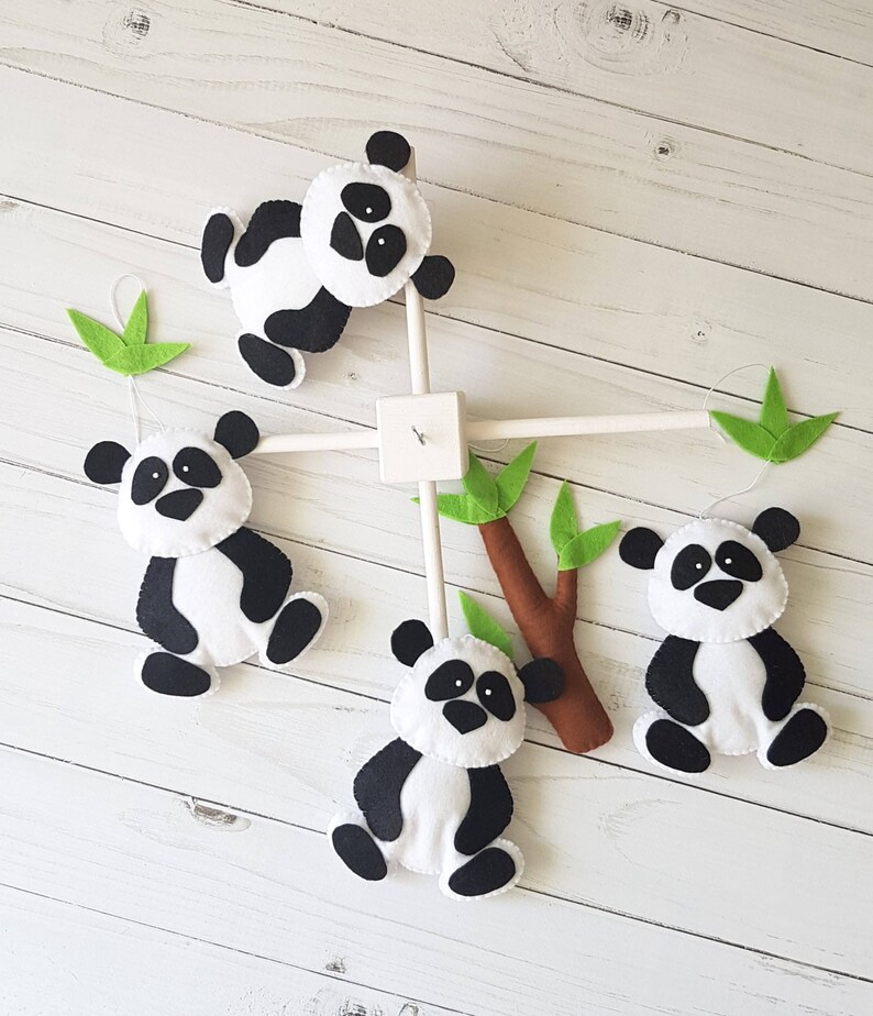 Panda baby crib mobile Nursery Cot Boy shower gift Felt | Etsy
