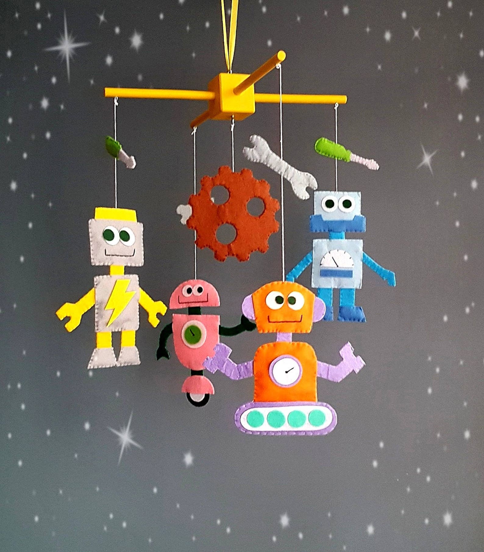 Robots Baby Crib Mobile Nursery Handmade Felt New Baby Gift | Etsy