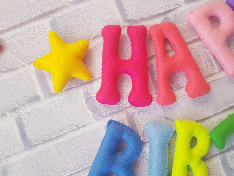 Happy birthday felt banner Gigantic garland Felt Letters 4.3 | Etsy