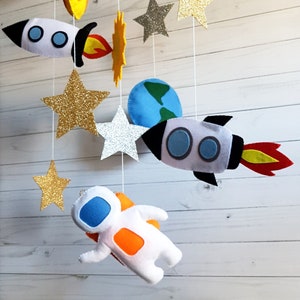 Galaxy Baby Crib Mobile Astronaut Glitter Star Space Rocket Felt ...