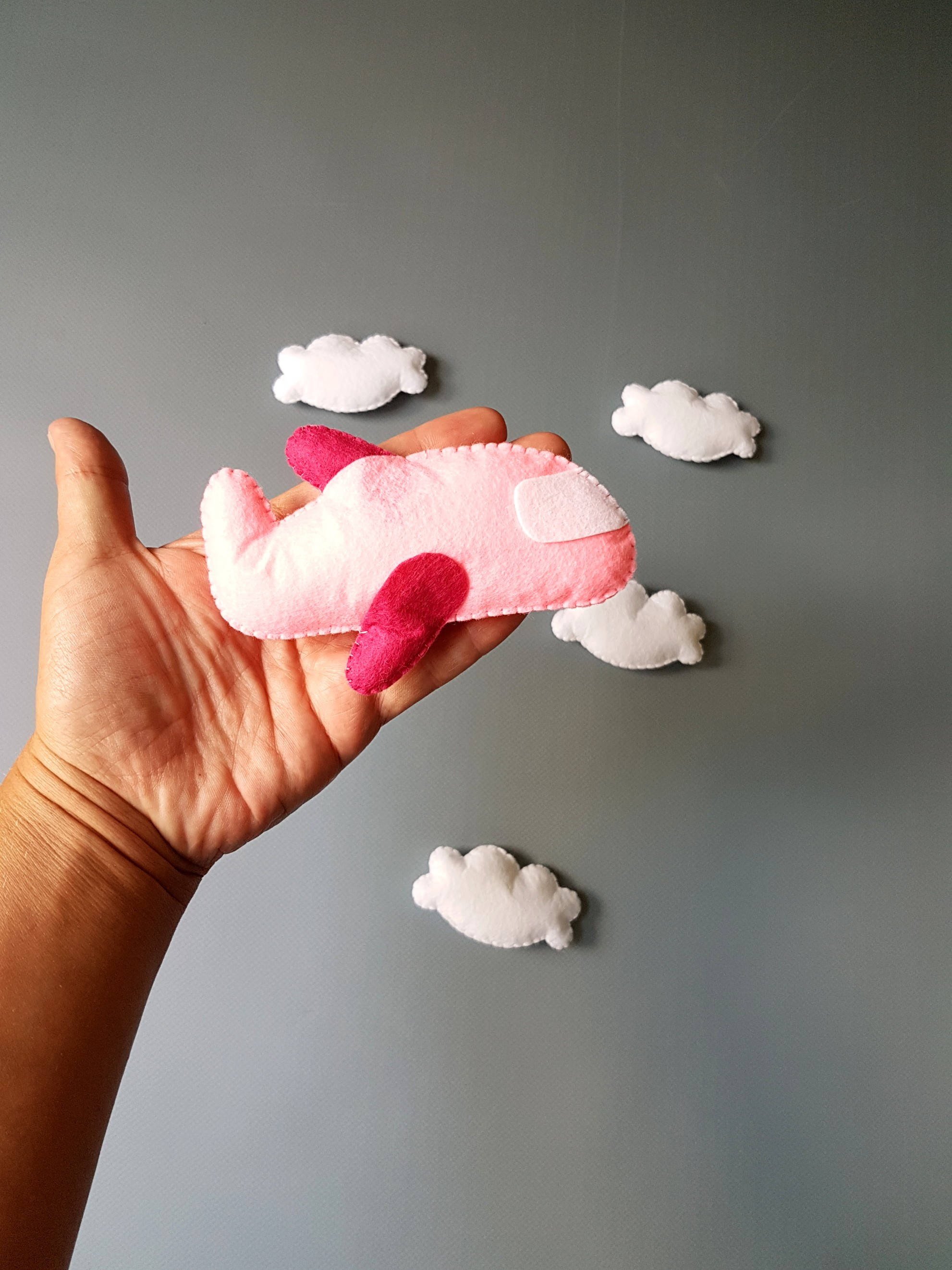 Pink plane clouds felt garland Baby ornaments Girl nursery | Etsy