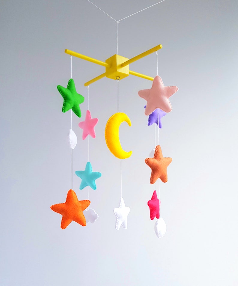 Colorful Stars Baby Crib Mobile, Nursery Baby Crib Mobile, Baby Girl ...