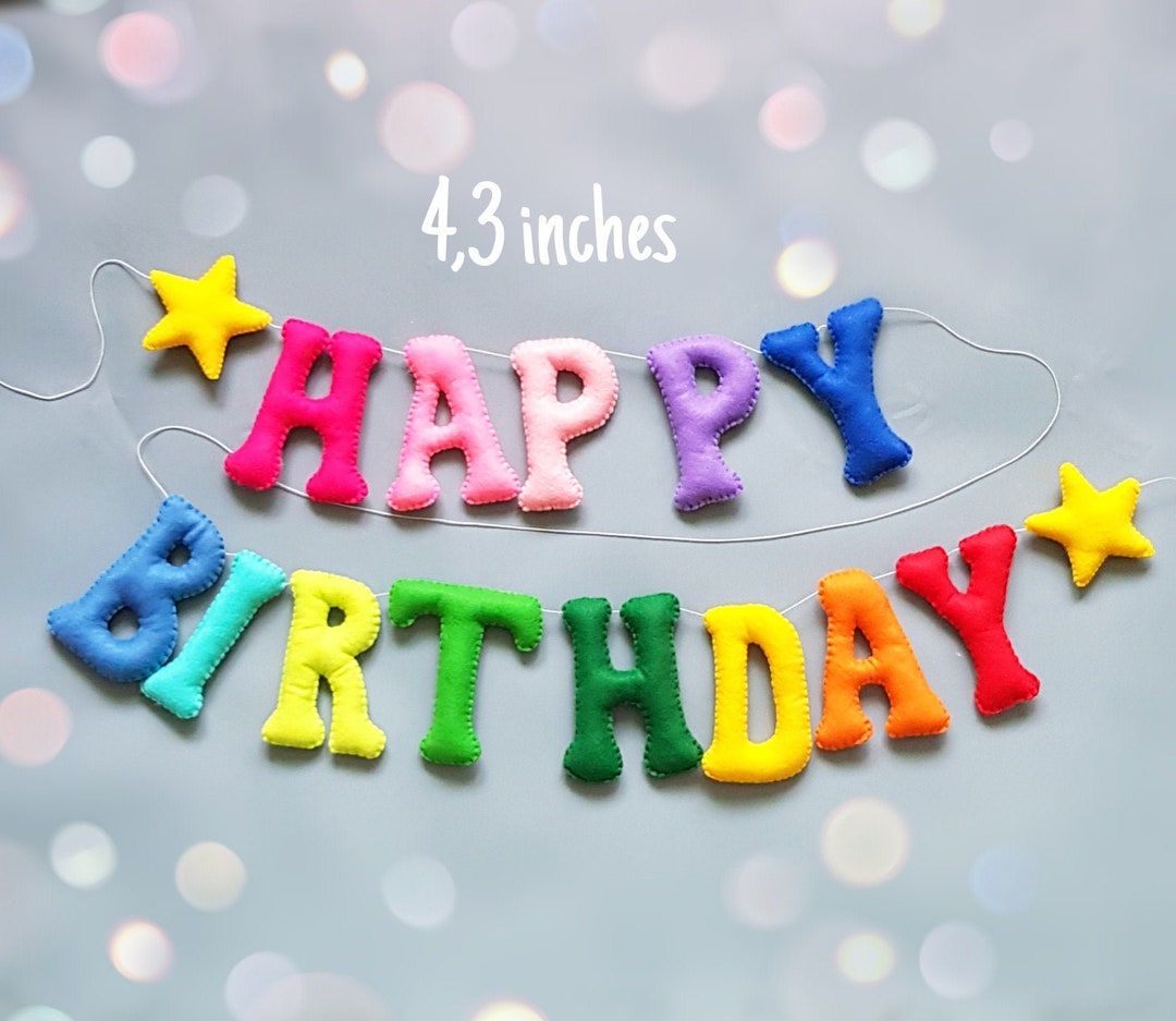 Happy Birthday Felt Banner, Gigantic Garland, Felt Letters 4.3 Inches ...