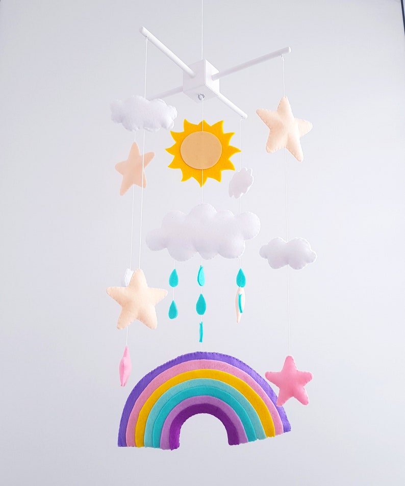 Rainbow Nursery Mobile Crib Baby Sun Clouds - Etsy