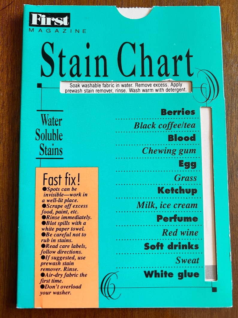 Vintage First Magazine Stain Chart, Laundry Stain Solutions, Homemaker ...