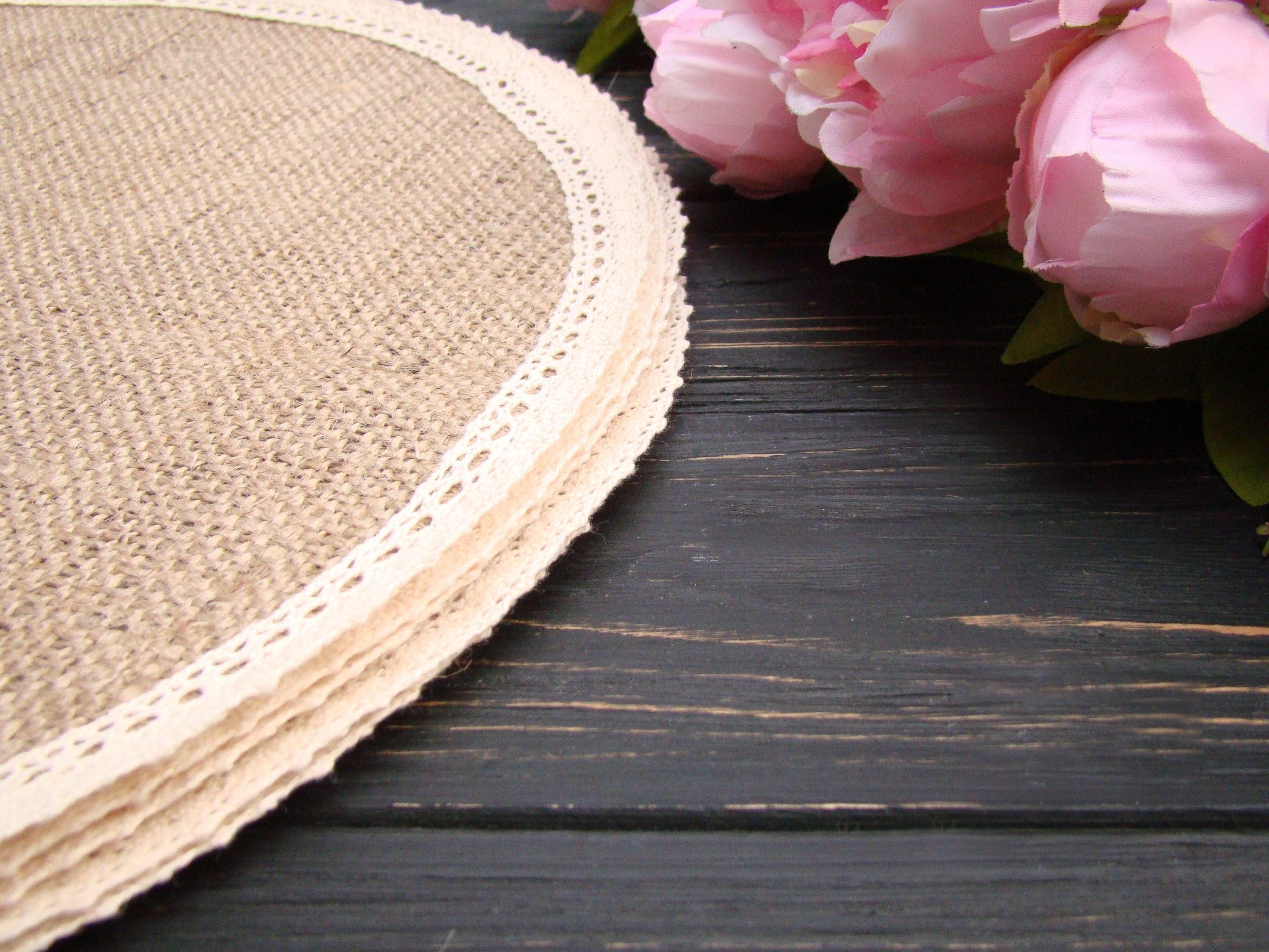Round Burlap Placemat Burlap and Ivory Lace Circular Wedding ...