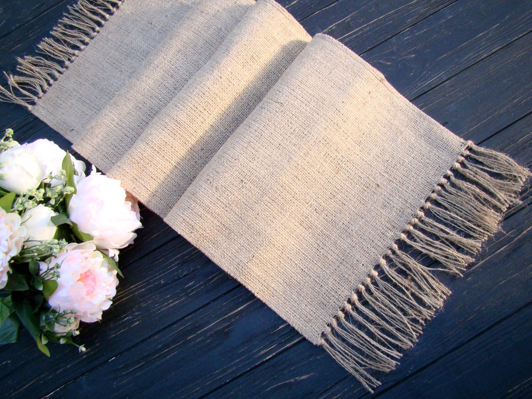 Farmhouse Table Runner With Fringe, Burlap Table Decor, Country Table Runner - Etsy