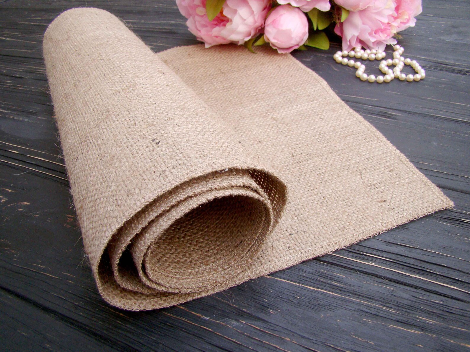 Burlap Table Runner With Flowers Rustic Wedding Decor - Etsy
