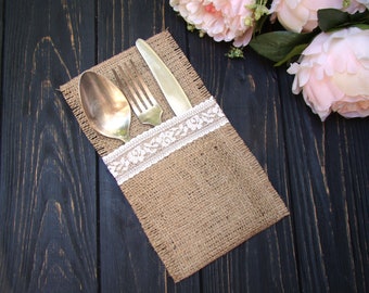 Silverware Holder Burlap Flatware Pouch Cutlery Bag | Etsy