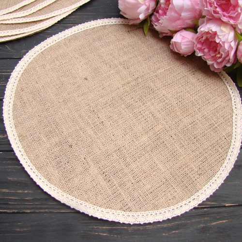 Round Burlap Placemat Burlap and Ivory Lace Circular Wedding | Etsy