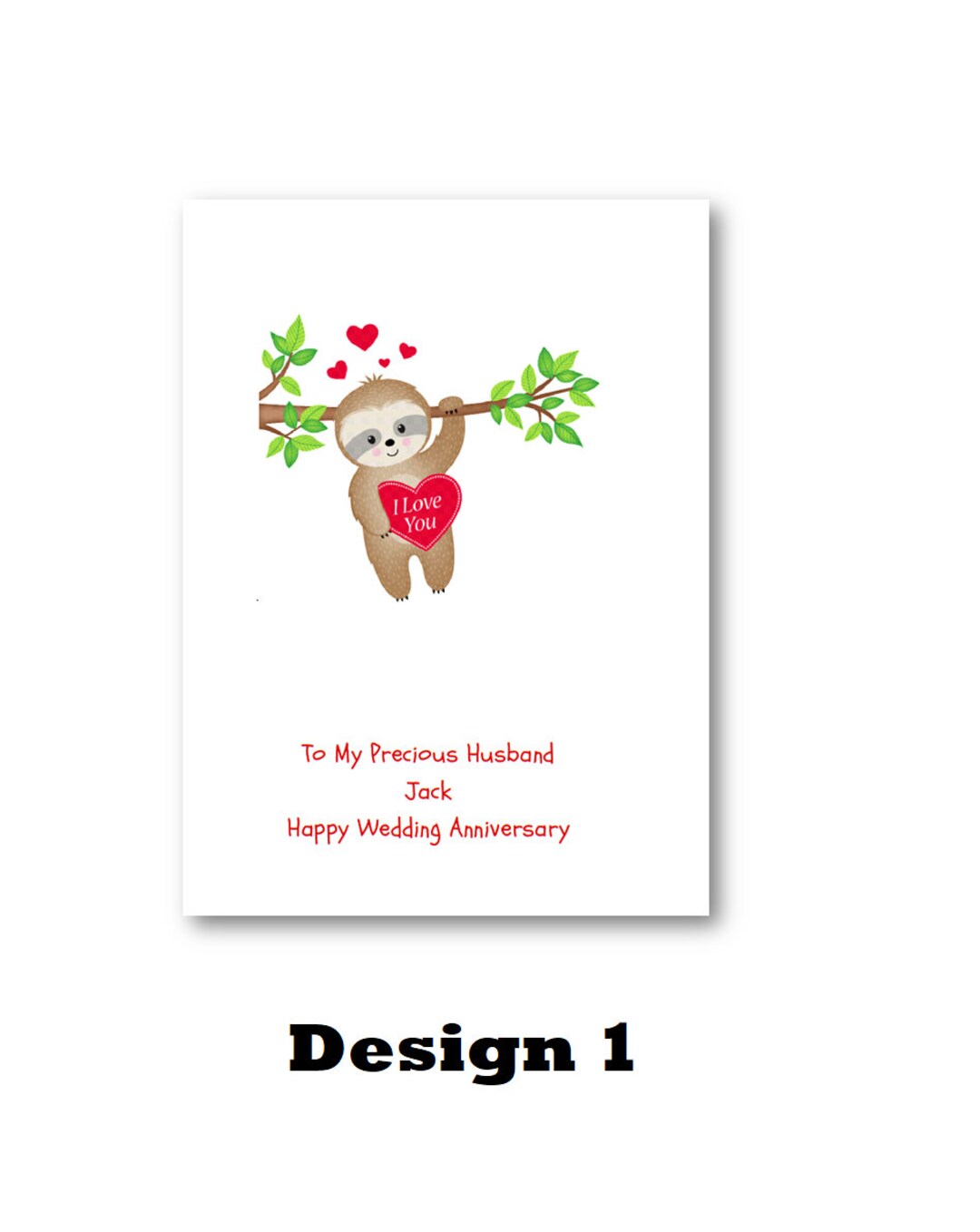 Personalised Kawaii Sloth Anniversary Card Personalized Sloth Card ...