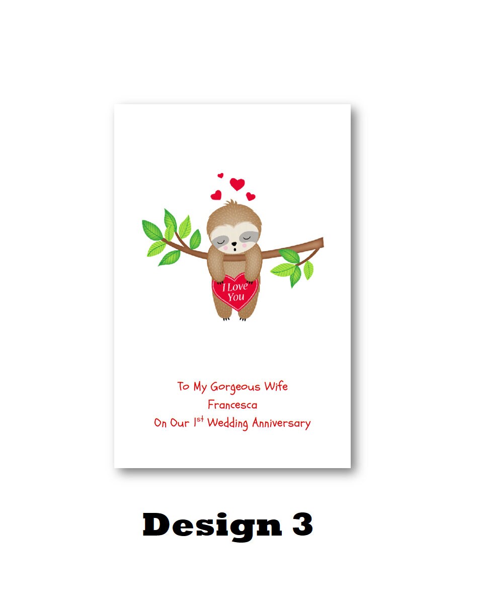 Personalised Kawaii Sloth Anniversary Card Personalized | Etsy