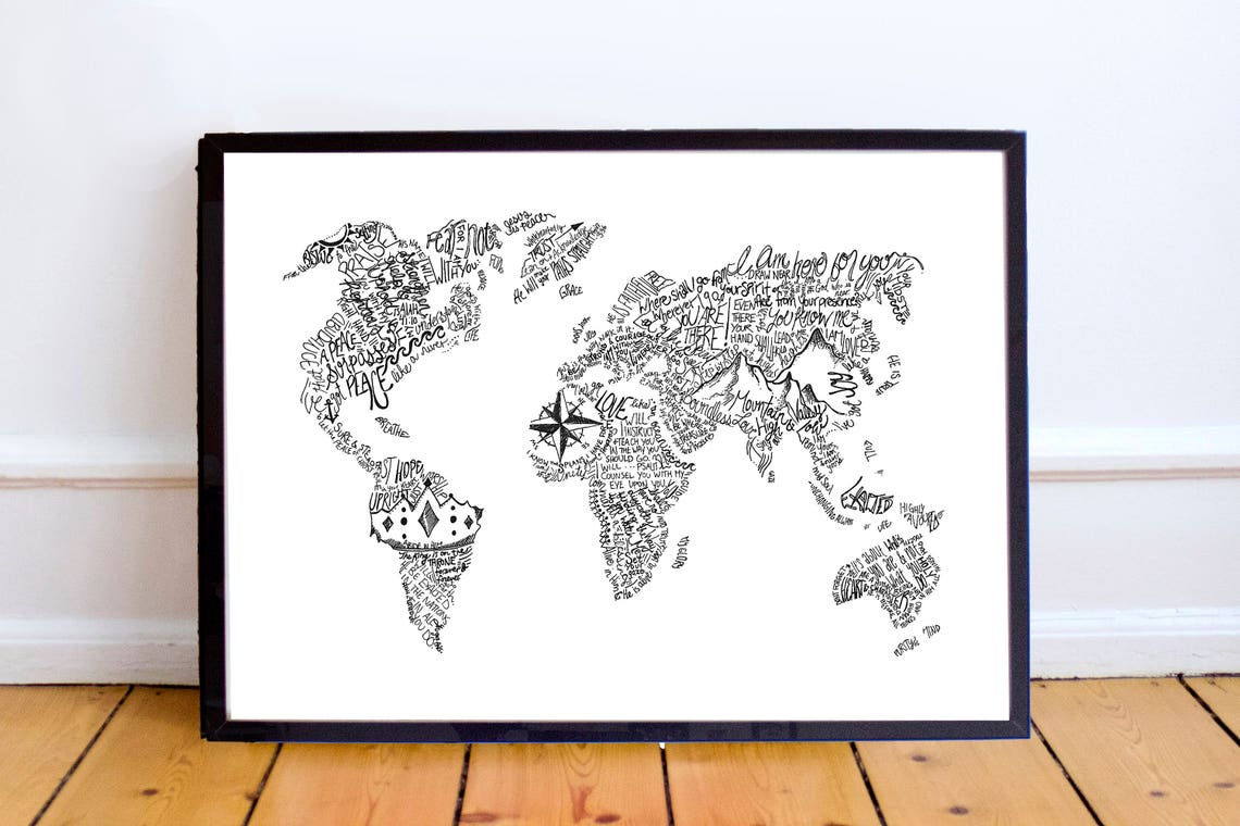 World Map Digital Art, Bible Verse/scripture, Inspirational, Typography ...
