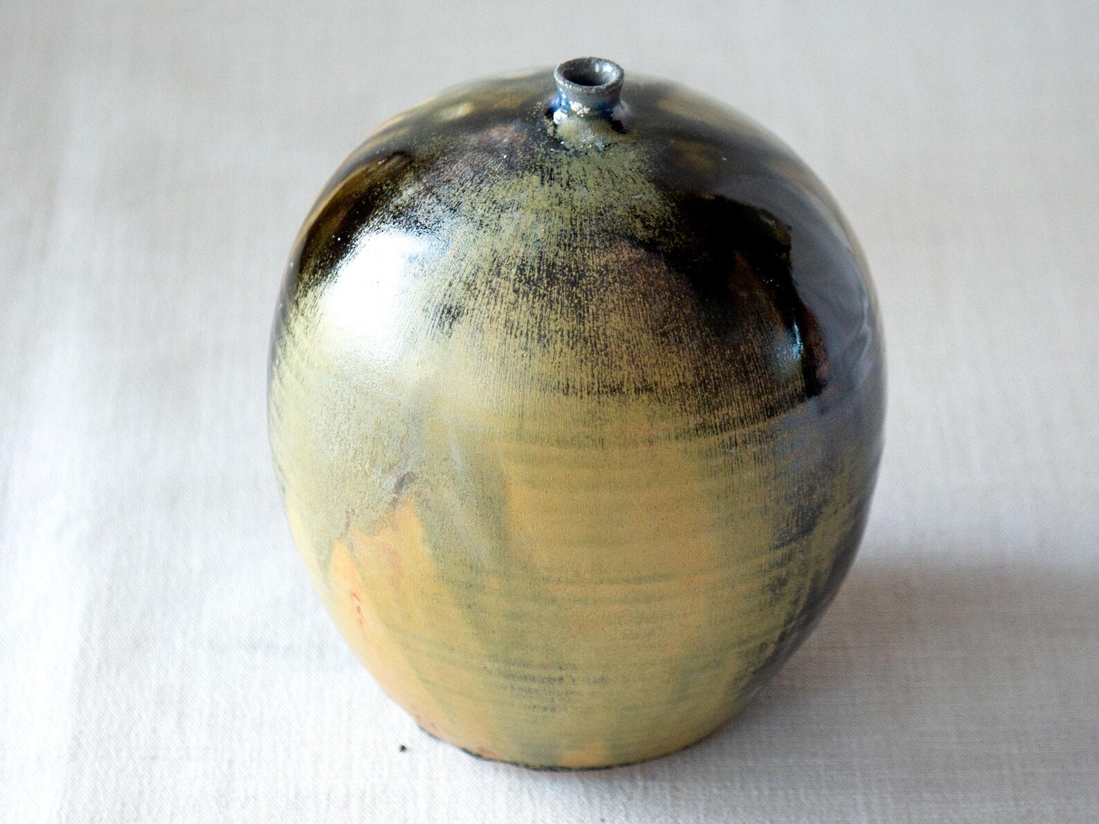 Soda Fired Handthrown Ceramic Pottery Round Moon Shaped Bottle With ...