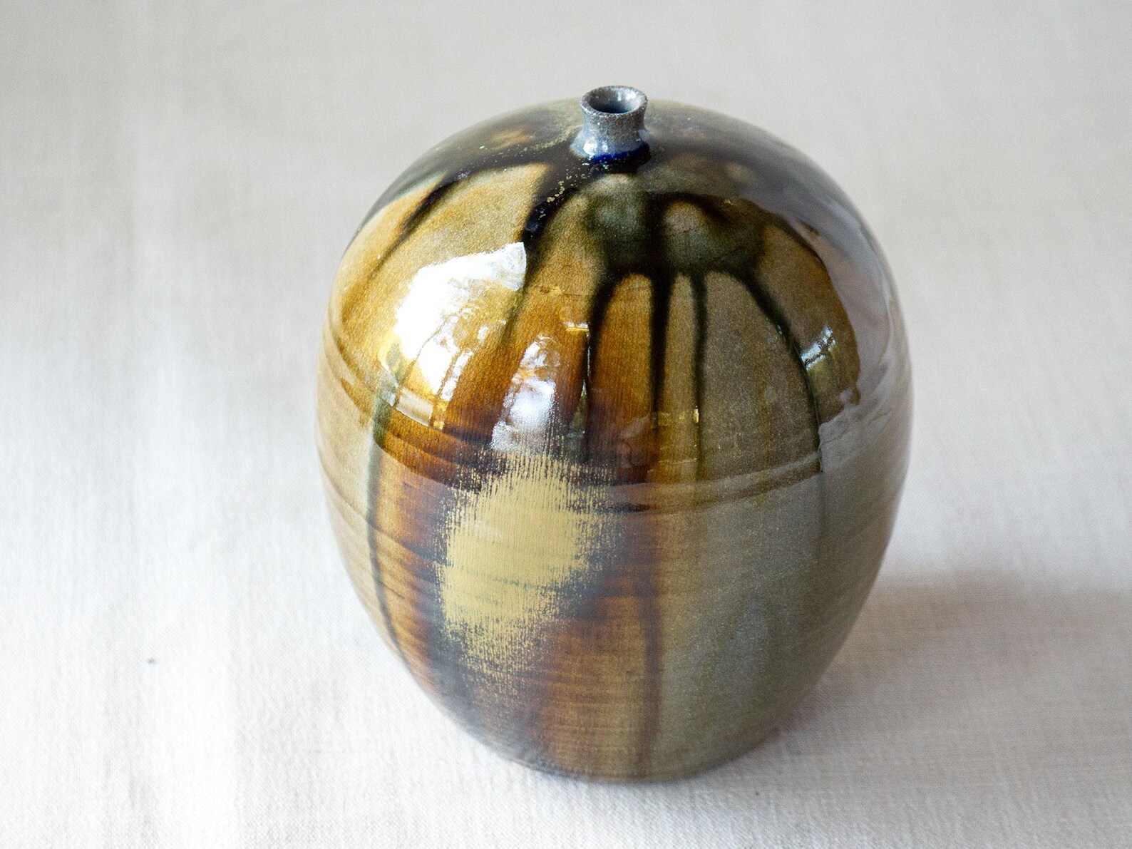 Soda Fired Handthrown Ceramic Pottery Round Moon Shaped Bottle With ...