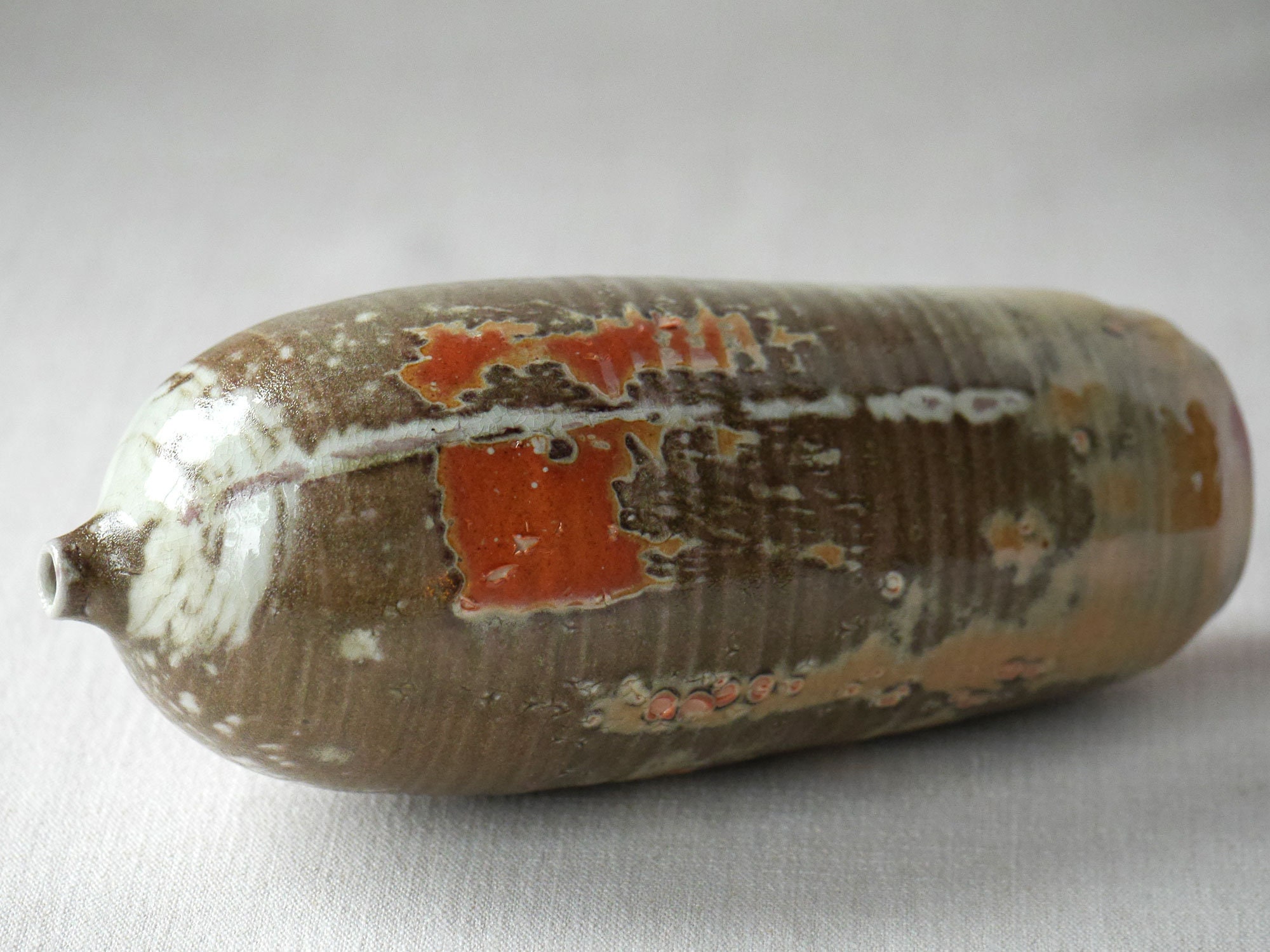 Shino Glazed Ceramic Porcelain Pottery Vase. Tall Handthrown in Rusty ...