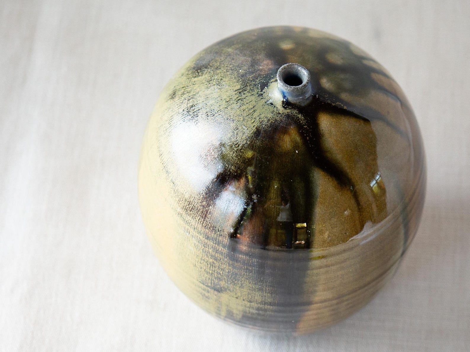 Soda Fired Handthrown Ceramic Pottery Round Moon Shaped Bottle With ...