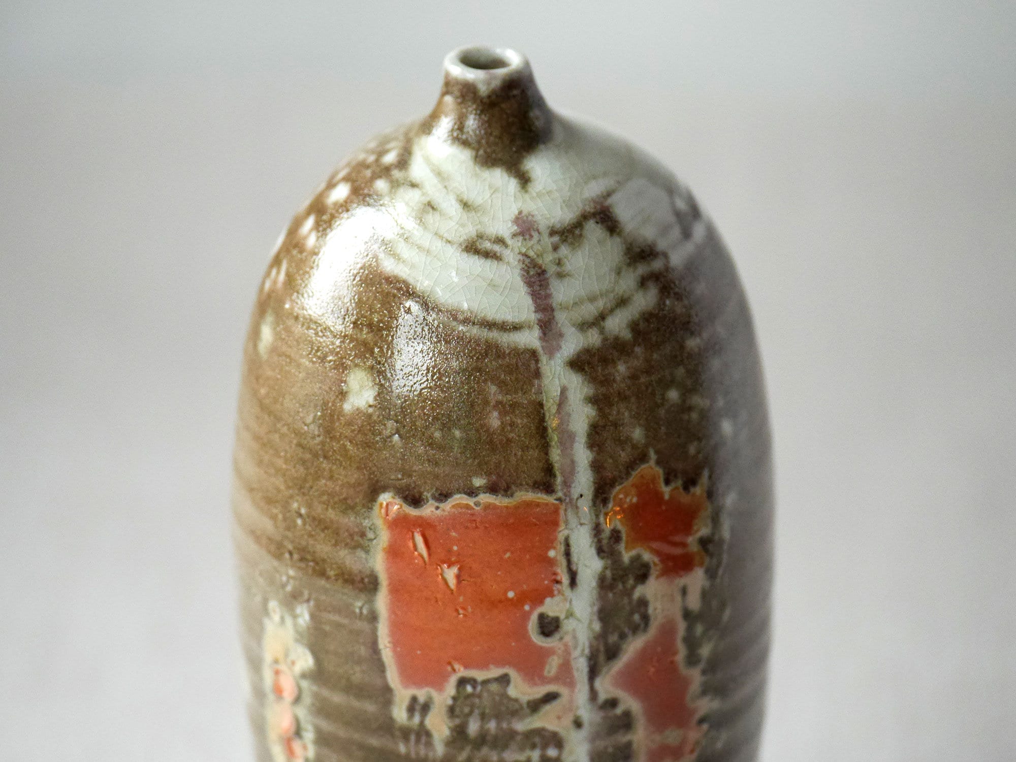 Shino Glazed Ceramic Porcelain Pottery Vase. Tall Handthrown in Rusty ...