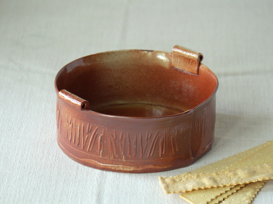 Slab Rolled Ceramic Pottery Round Shallow Dish Ovenware, Baking Dish ...