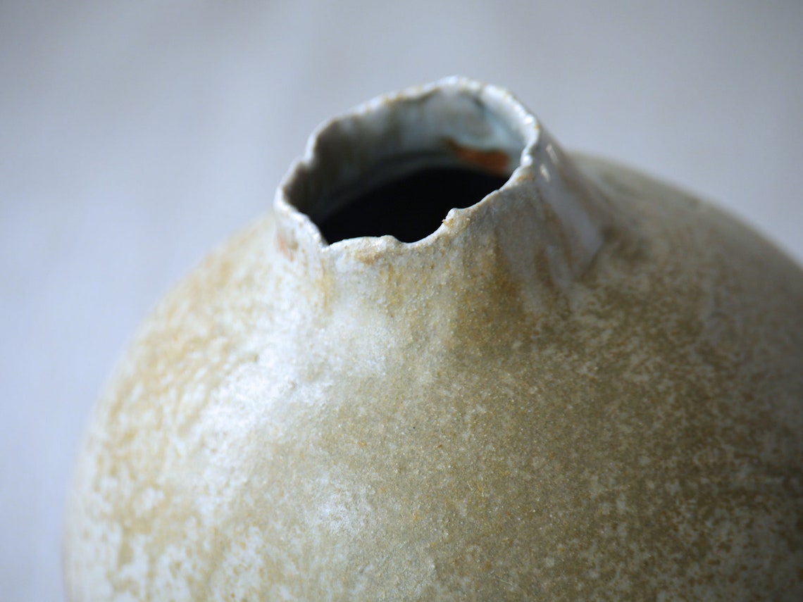 Woodfired Handbuilt Bulb Shaped Vase With Offset Top in Rustic Orange ...