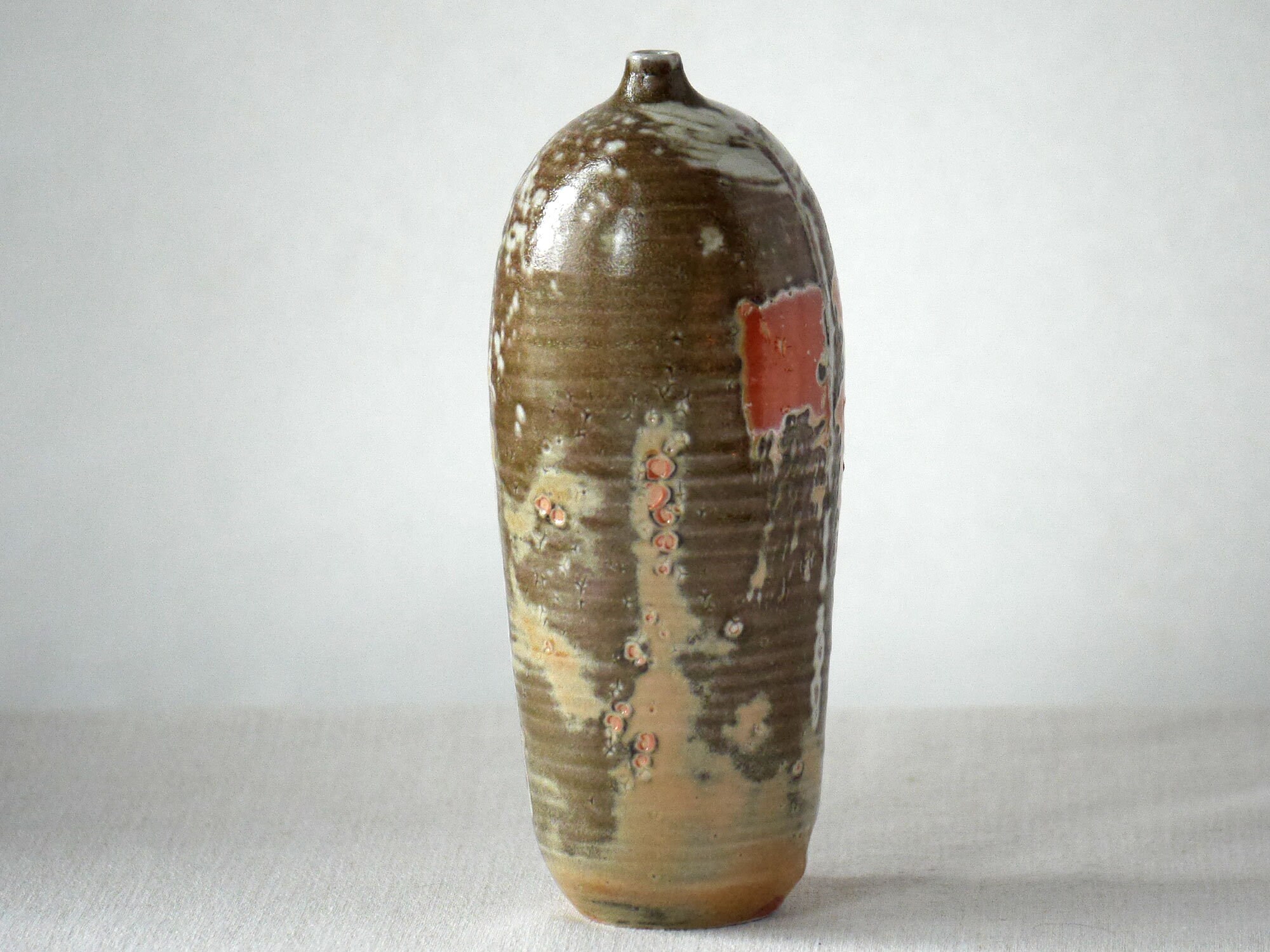 Shino Glazed Ceramic Porcelain Pottery Vase. Tall Handthrown in Rusty ...