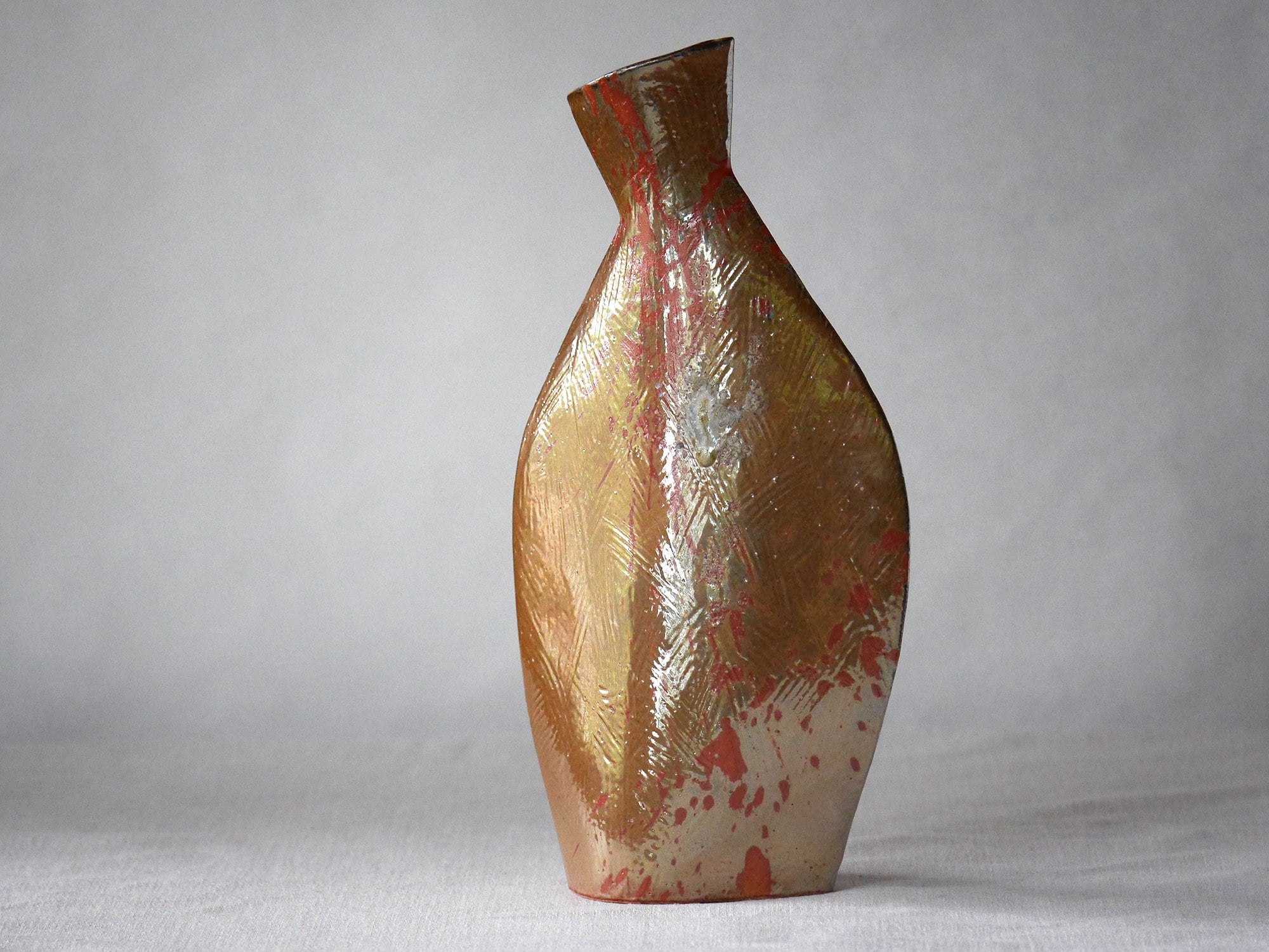 Shino Glazed Ceramic Slab Built Pottery Vase With Angled Edges in Rusty ...