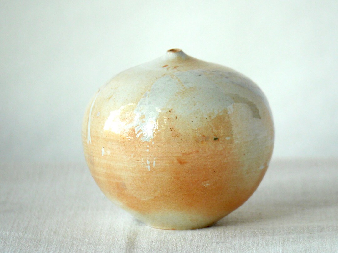 Small Shino Glazed Porcelain Round Vase or Orb in Bright Orange Tones ...