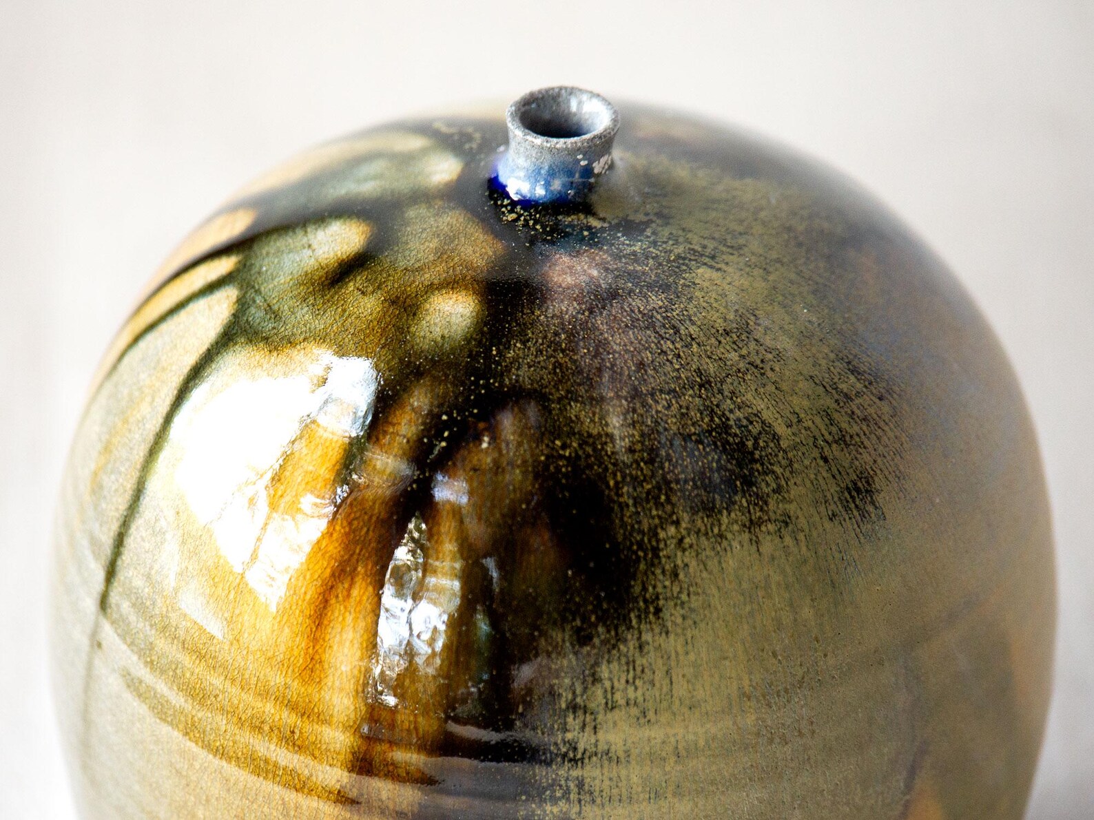 Soda Fired Handthrown Ceramic Pottery Round Moon Shaped Bottle With ...