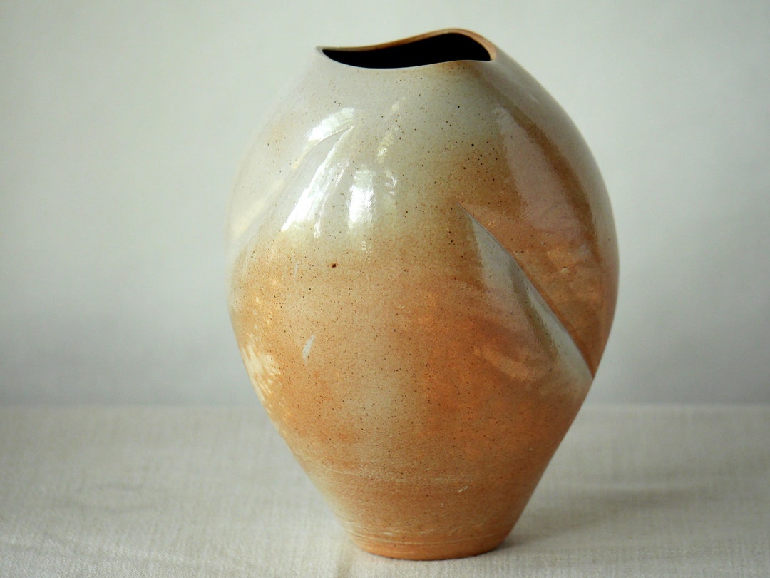 Pearl Shino Glazed Ceramic Pottery Vase Altered. Tall Handthrown ...