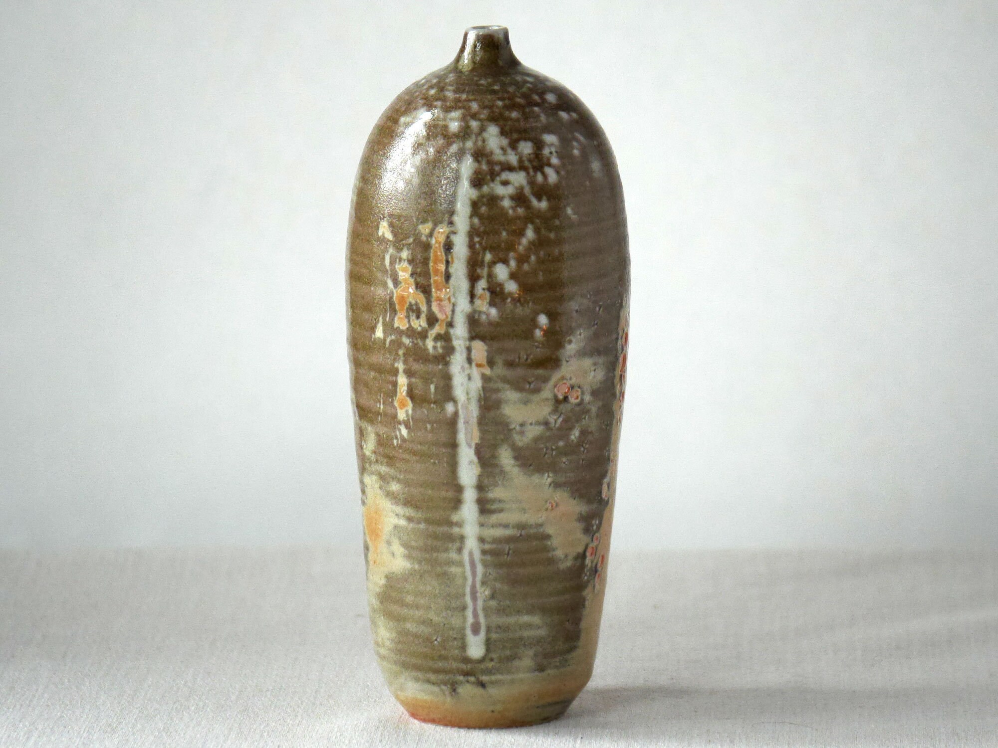 Shino Glazed Ceramic Porcelain Pottery Vase. Tall Handthrown in Rusty ...