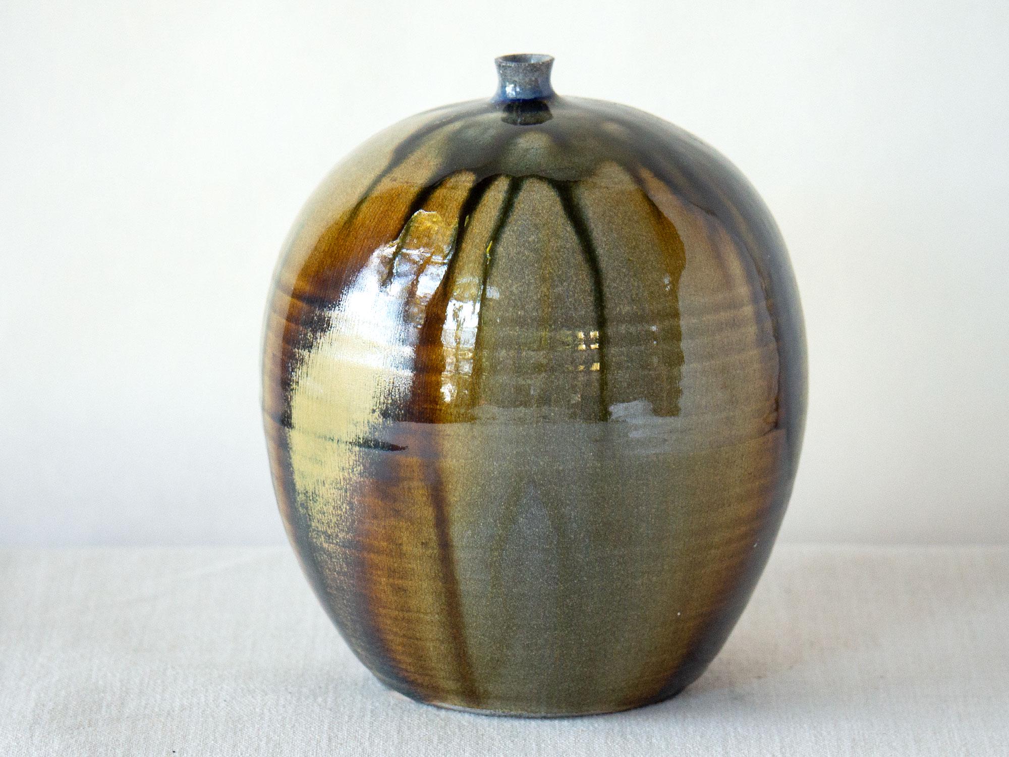 Soda Fired Handthrown Ceramic Pottery Round Moon Shaped Bottle With ...