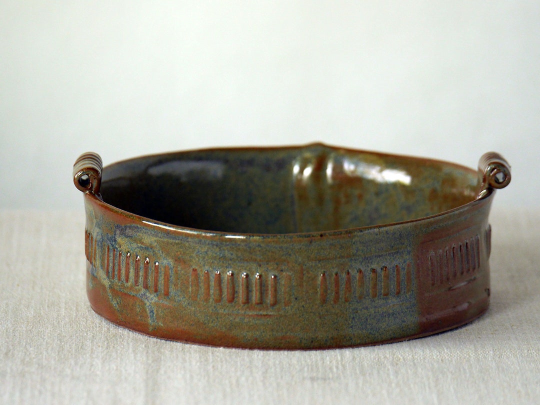 Slab Rolled Ceramic Pottery Round Shallow Dish Ovenware, Baking Dish ...