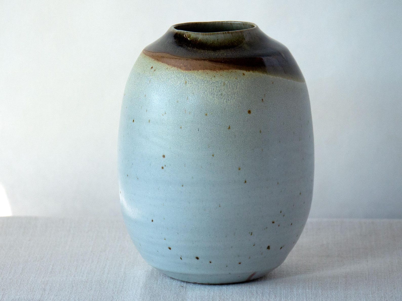 Handthrown Pottery Bulb Shape Flower Vase in Dark Brown and Soft White ...