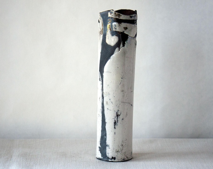 Handbuilt Ceramic Raku Tall Pottery Vase in Crackle White Glaze - Etsy