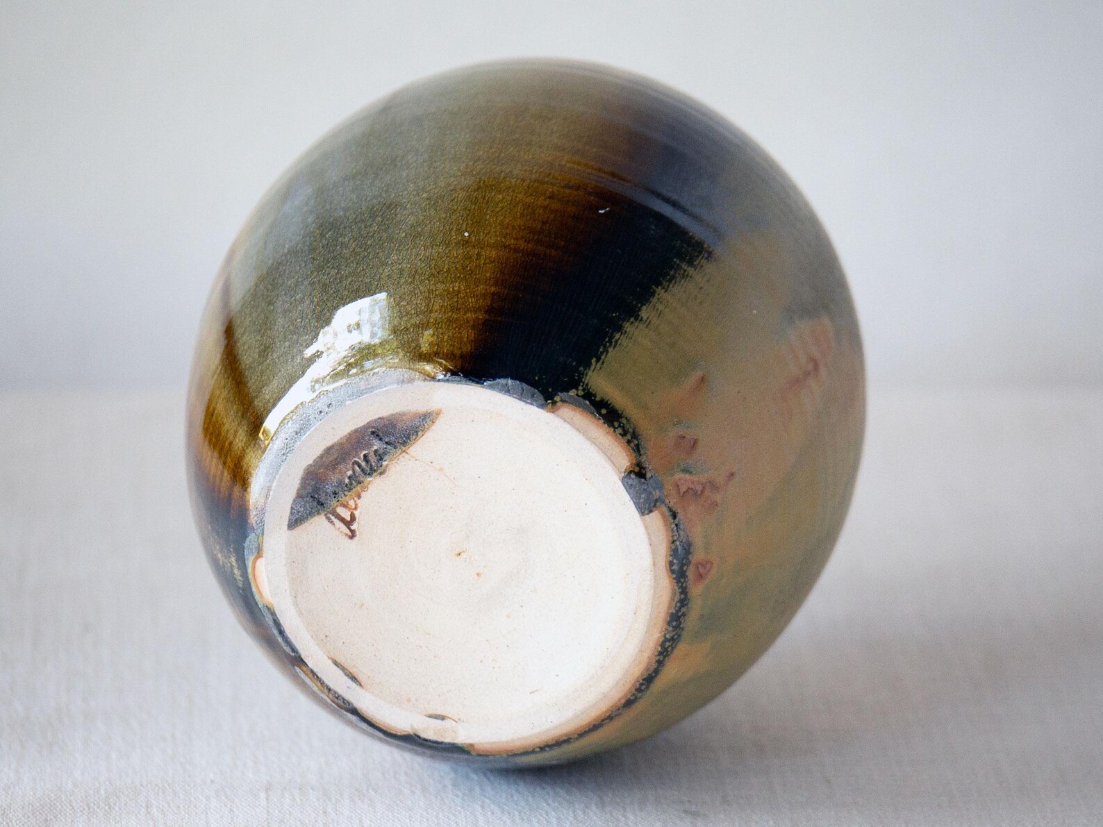 Soda Fired Handthrown Ceramic Pottery Round Moon Shaped Bottle With ...