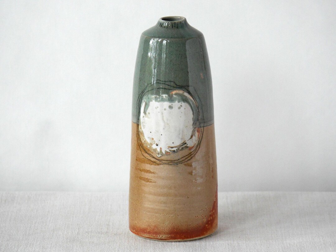 Tall High Fire Ceramic Pottery Vase Bottle Angled Asian Style and ...