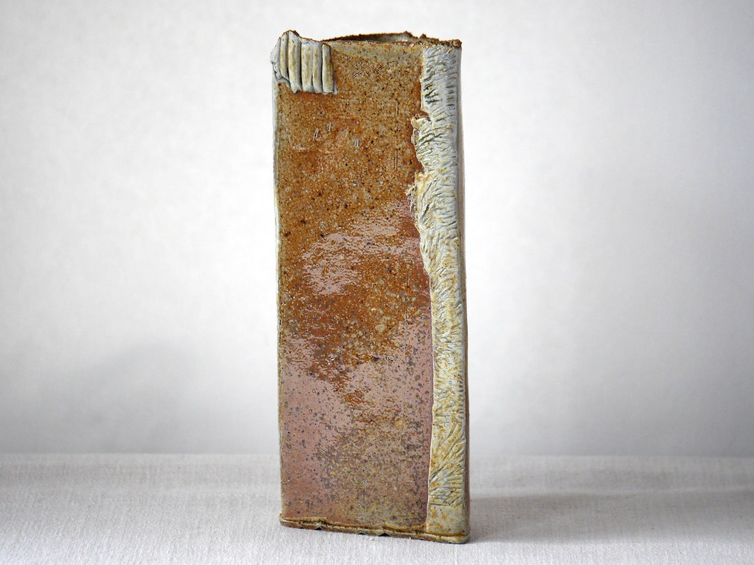 Woodfired Slab Built Abstract Pottery Vase in a Triangle Shape With ...