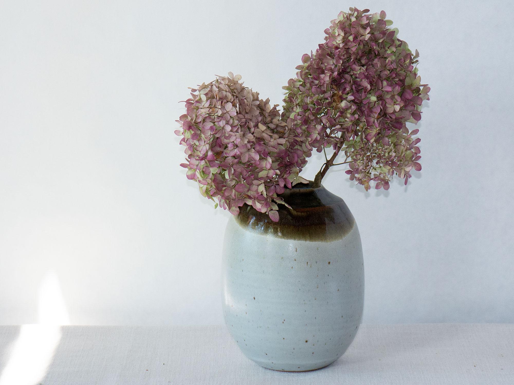 Handthrown Pottery Bulb Shape Flower Vase in Dark Brown and Soft White ...